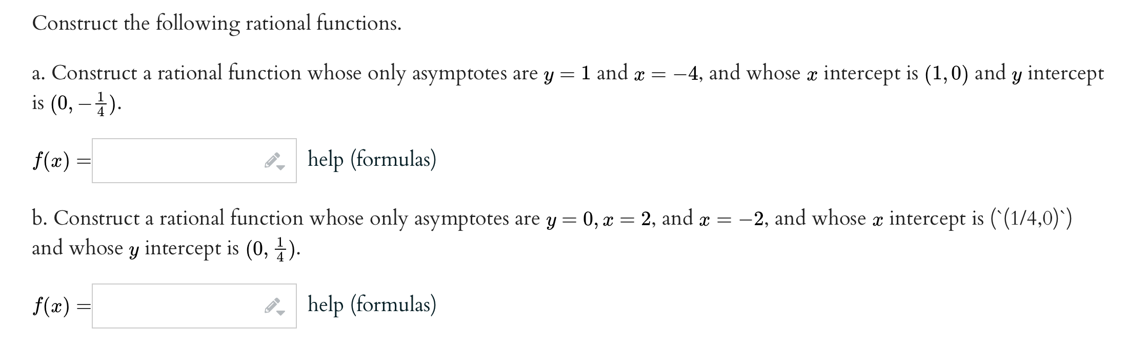 Solved Construct the following rational functions. a. | Chegg.com