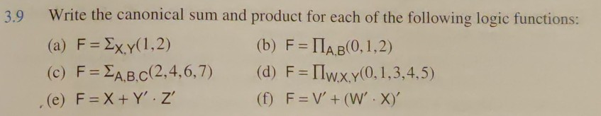 Solved 3.9 Write the canonical sum and product for each of | Chegg.com