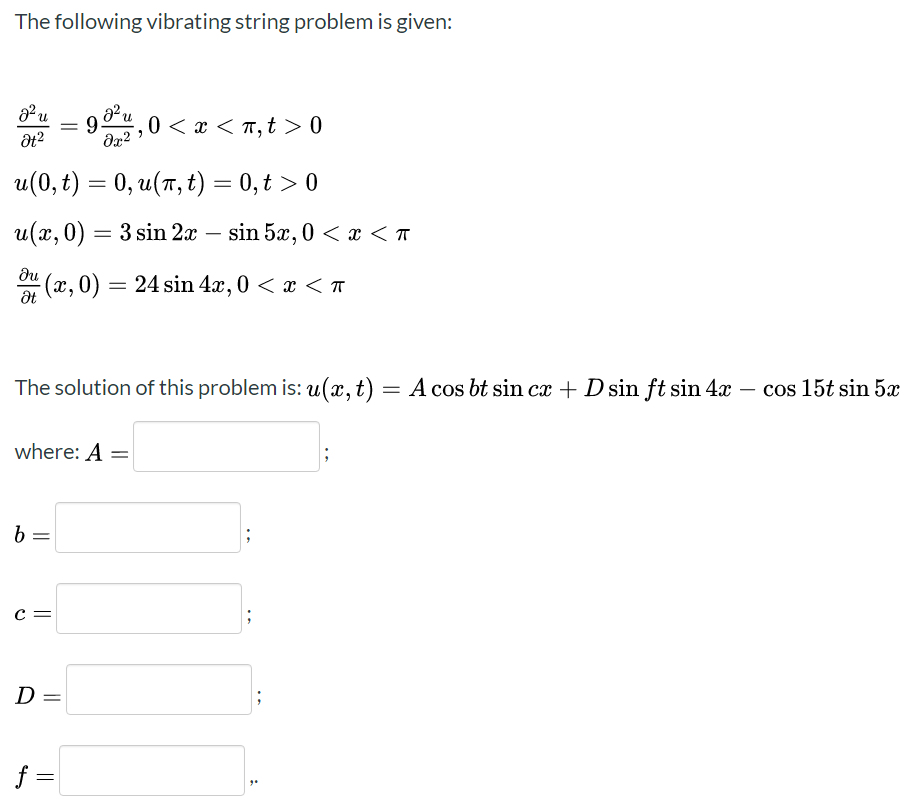 Solved The following vibrating string problem is given: the | Chegg.com