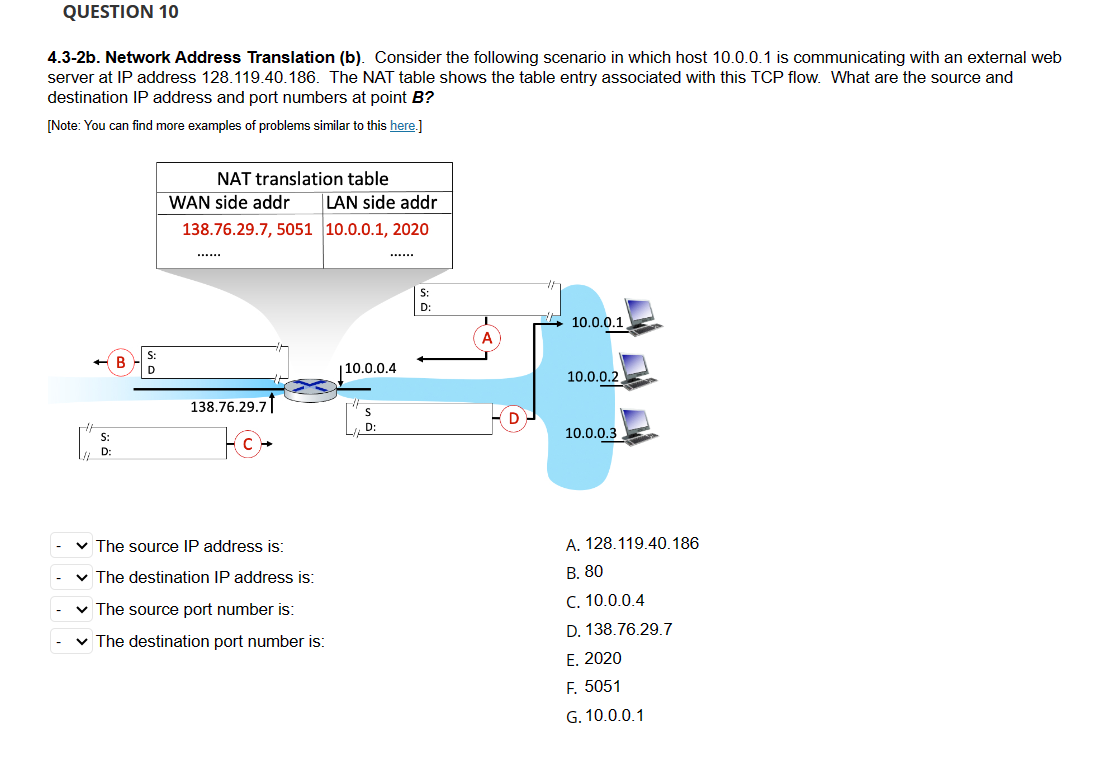 Solved 4.3-2b. Network Address Translation (b). Consider the | Chegg.com
