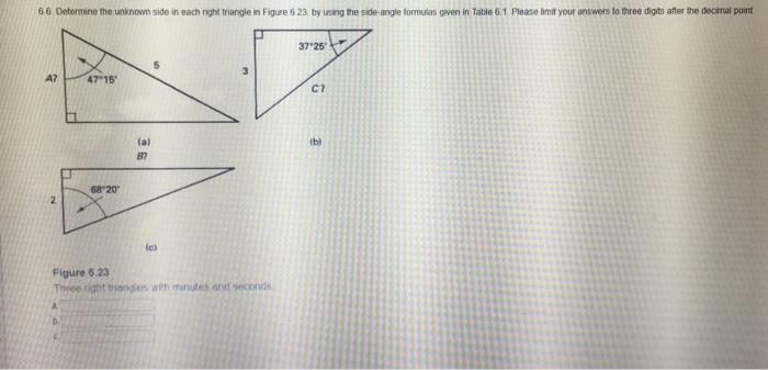 Solved 66 Determine the unknown side in each right triangle | Chegg.com