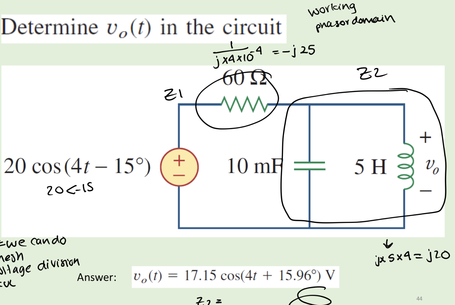 Solved Determine vo(t) in the circuit prasor domain | Chegg.com