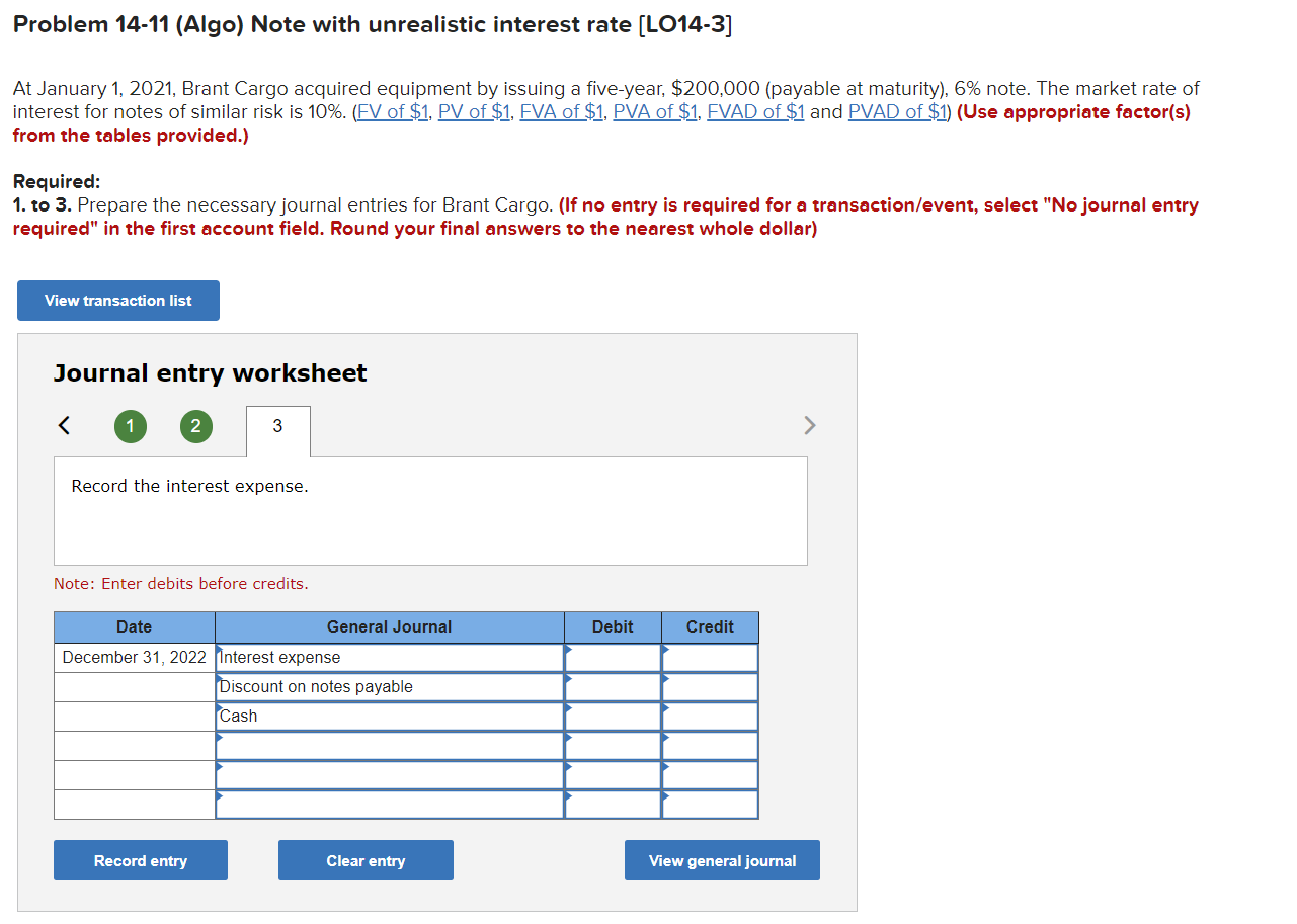 Solved Problem 14-11 (Algo) Note with unrealistic interest | Chegg.com
