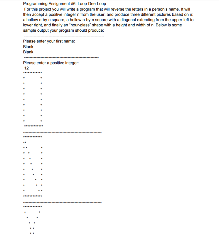 Programming Assignment #6: Loop-Dee-Loop For this | Chegg.com