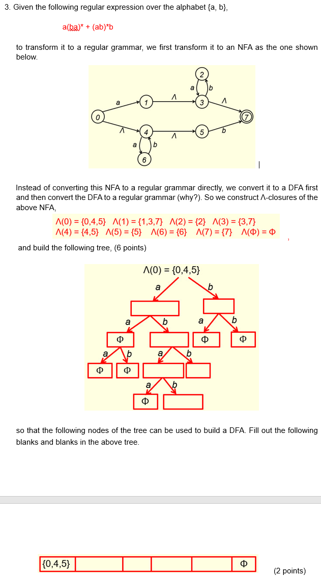 Solved 3. Given the following regular expression over the | Chegg.com