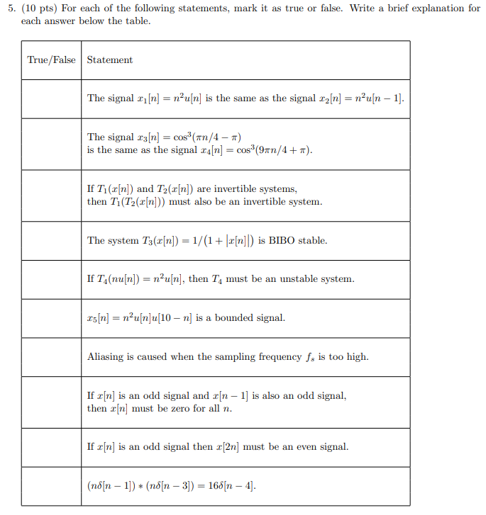 Solved 5. (10 pts) For each of the following statements, | Chegg.com Solved 5. (10 pts) For each of the following statements, | Chegg.com