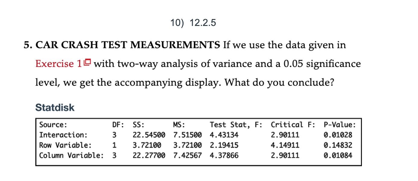 10) 12.2.5 5. CAR CRASH TEST MEASUREMENTS If we use | Chegg.com