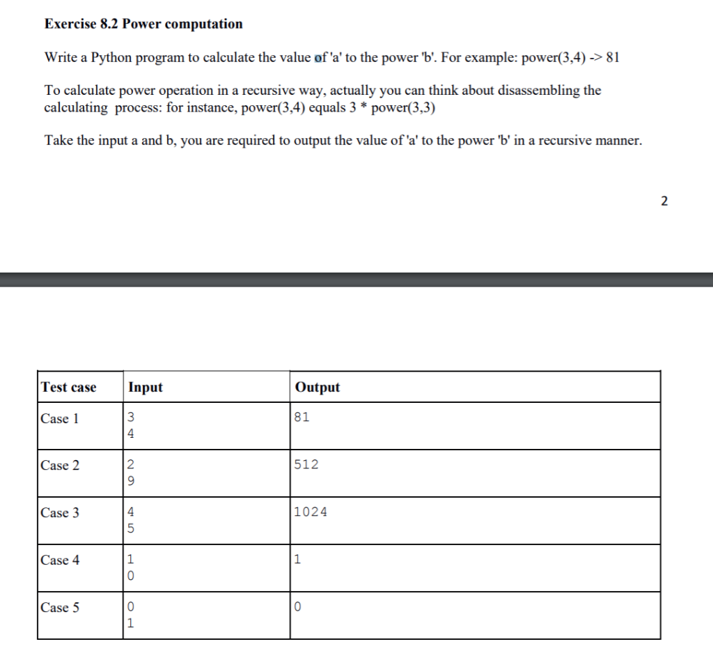 Solved Exercise 8.2 Power computation Write a Python program | Chegg.com
