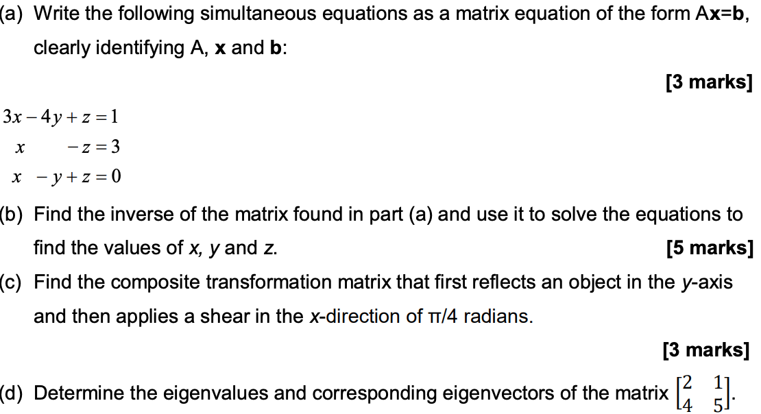 Solved (a) Write the following simultaneous equations as a | Chegg.com