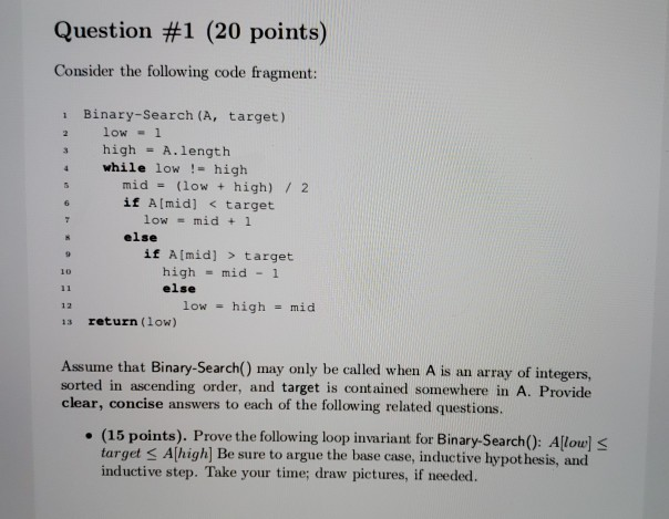 Solved Question #1 (20 points) Consider the following code | Chegg.com