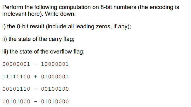 Solved Perform the following computation on 8-bit numbers | Chegg.com