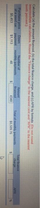 Solved Calculate (a) the amount financed, (b) the total | Chegg.com