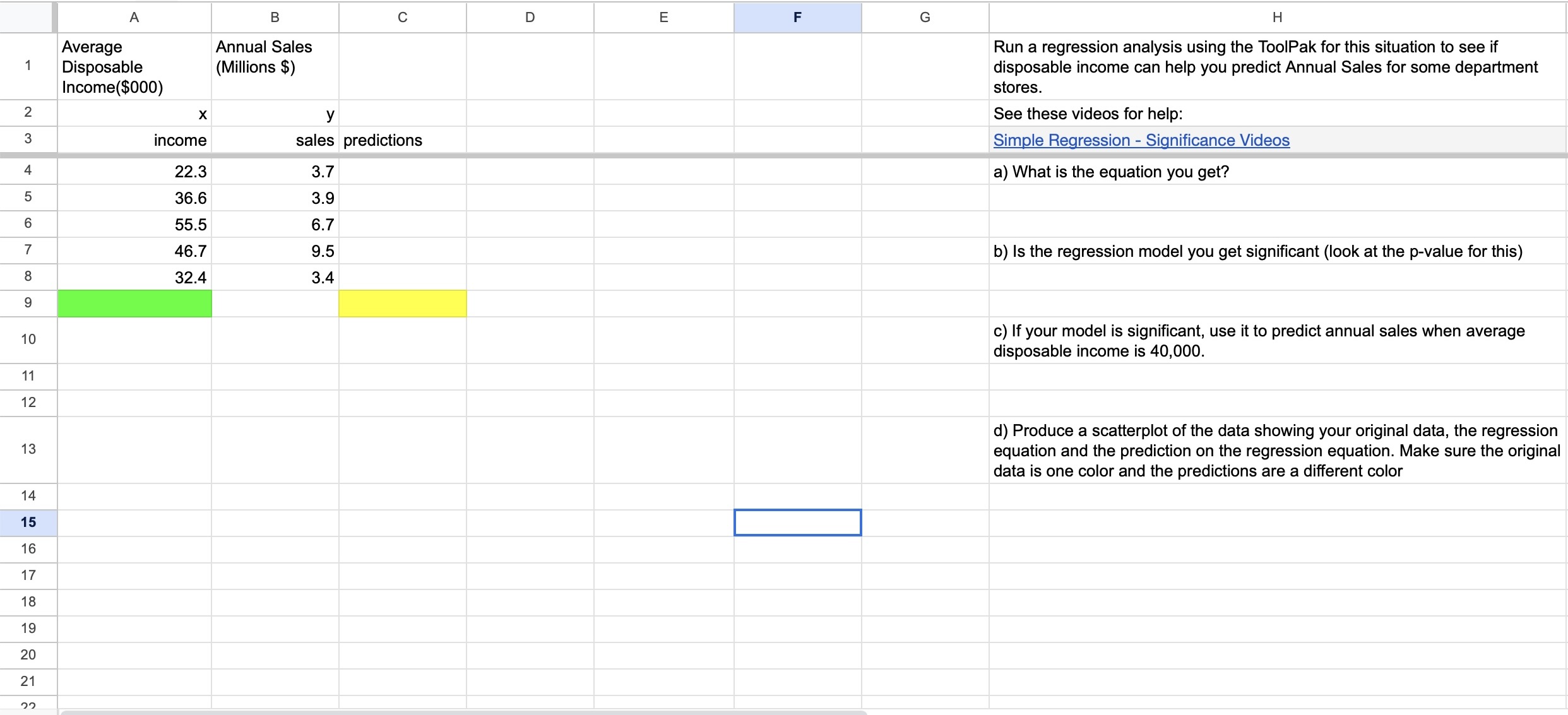 Solved Run a regression analysis using the ToolPak for this | Chegg.com