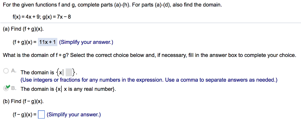 Solved For the given functions f and g, complete parts | Chegg.com