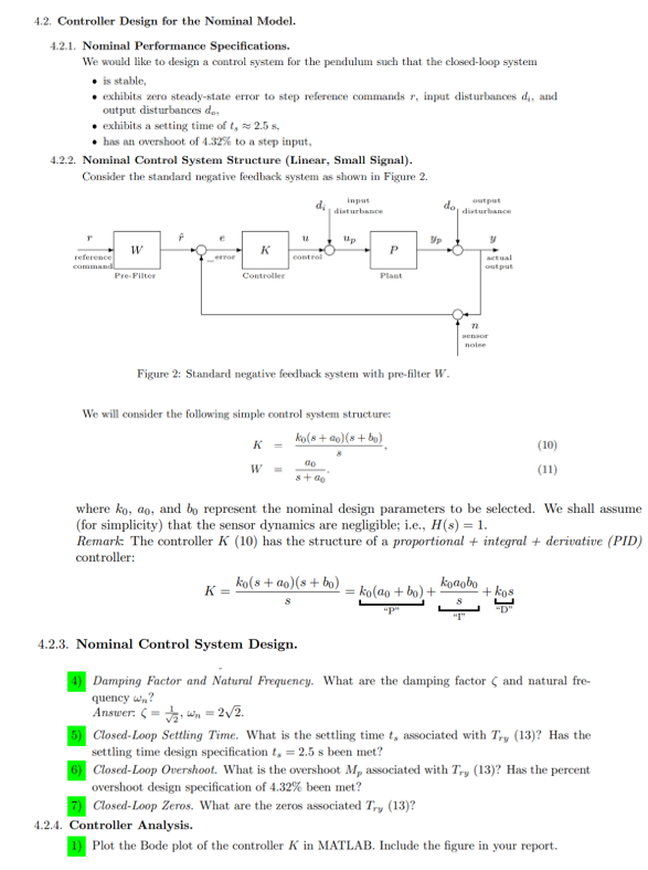 Solved 4.2. ﻿Controller Design for the Nominal Model.4.2.1. | Chegg.com