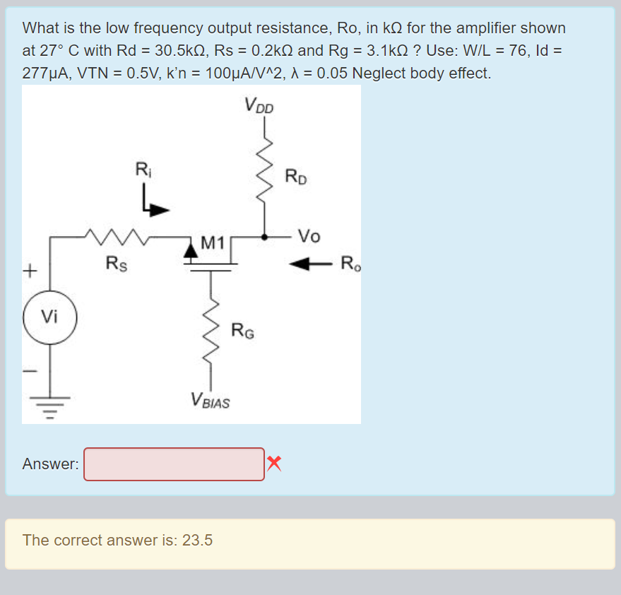 Solved What is the low frequency output resistance, Ro, in | Chegg.com