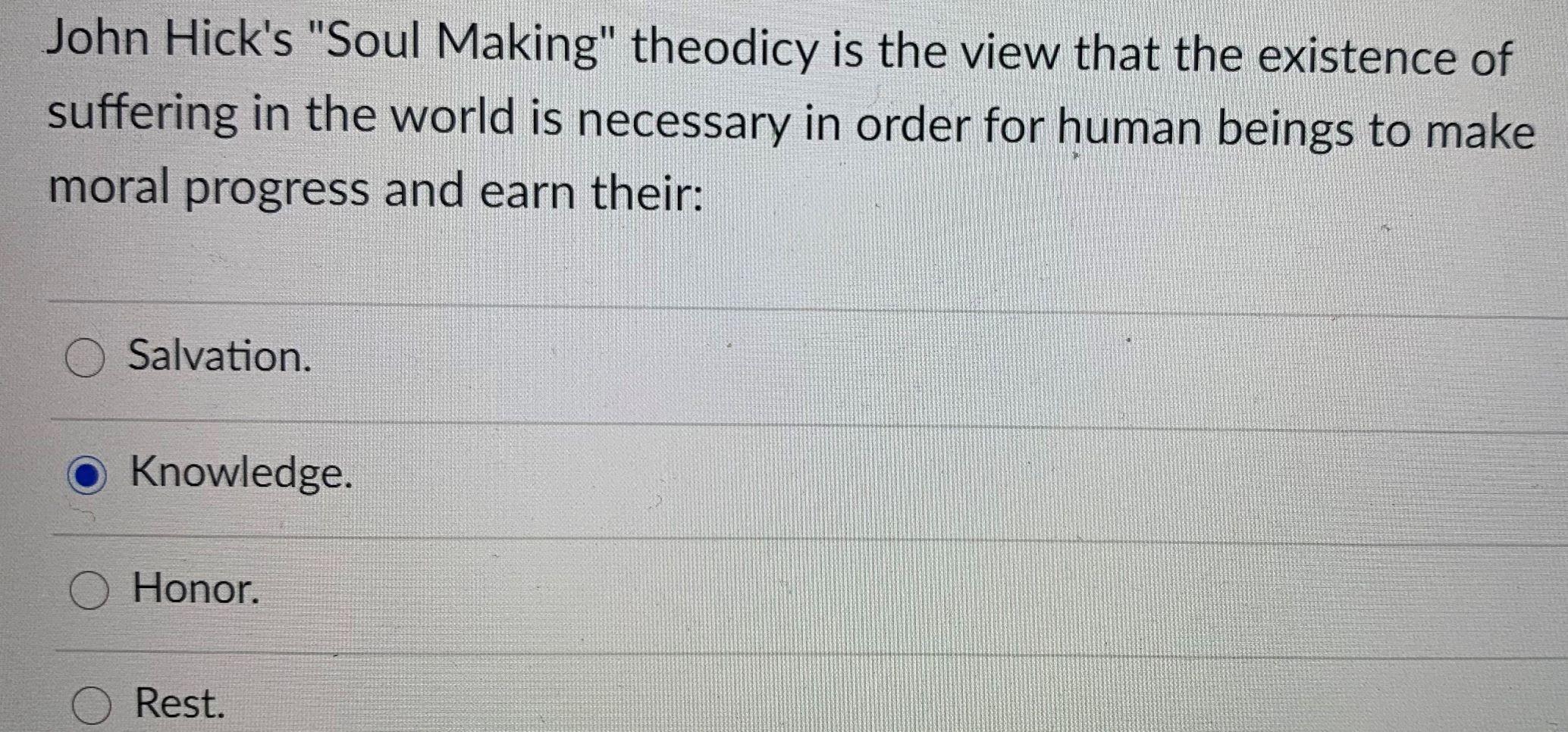 Solved John Hick's "Soul Making" theodicy is the view that | Chegg.com