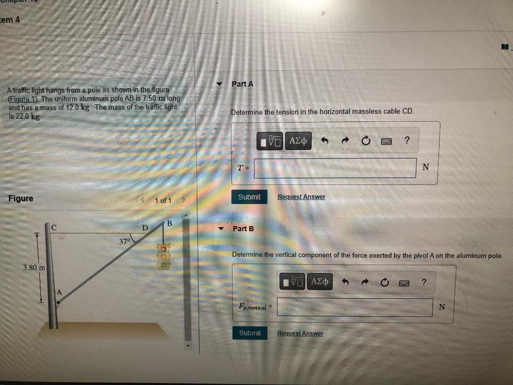Solved Atraffic light hangs from a pole as shown in the | Chegg.com