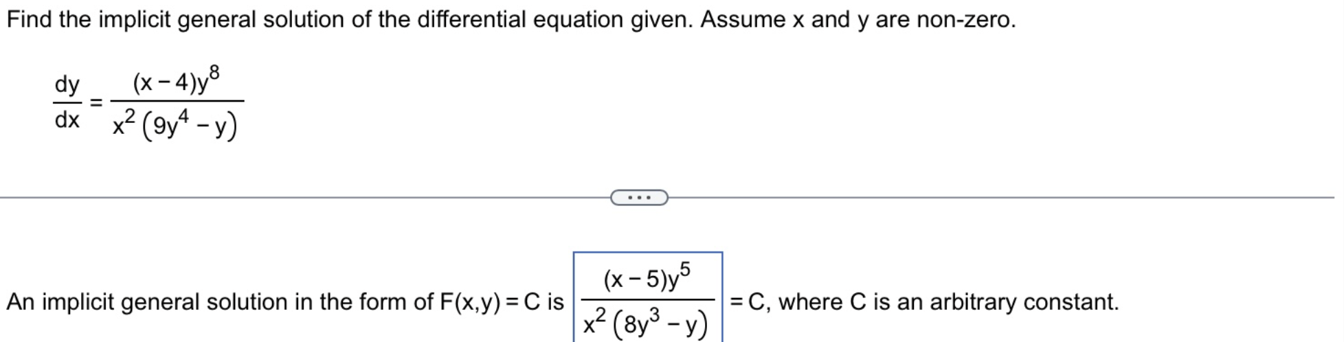 Solved Find the implicit general solution of the | Chegg.com