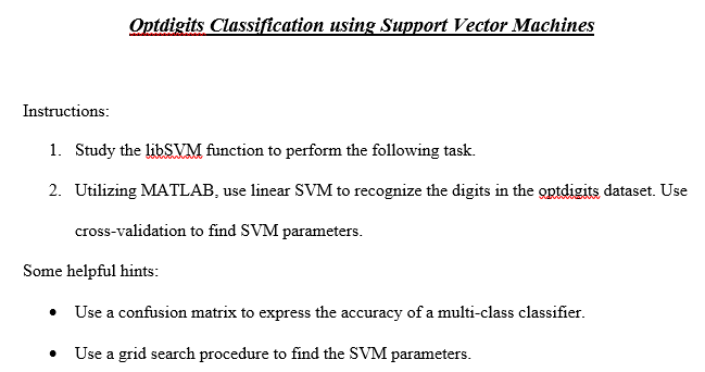 Optdigits Classification using Support Vector | Chegg.com