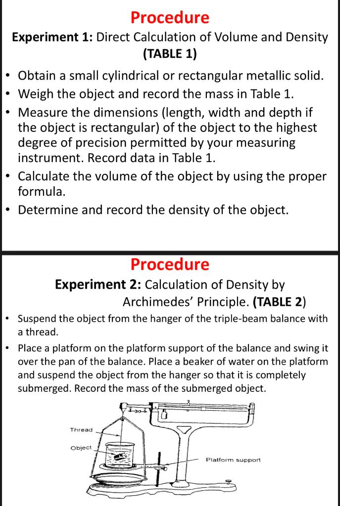 Solved Procedure Experiment 1: Direct Calculation of Volume | Chegg.com