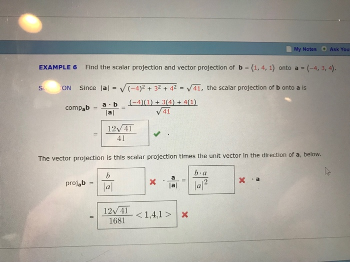 Solved My Notes Ask You EXAMPLE 6 Find the scalar projection | Chegg.com