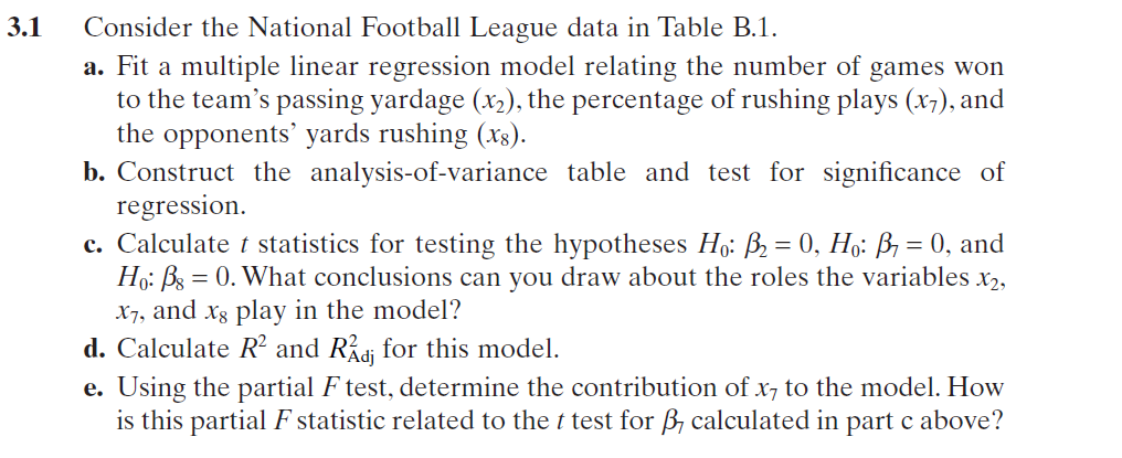 Solved 3.1 Consider the National Football League data in | Chegg.com