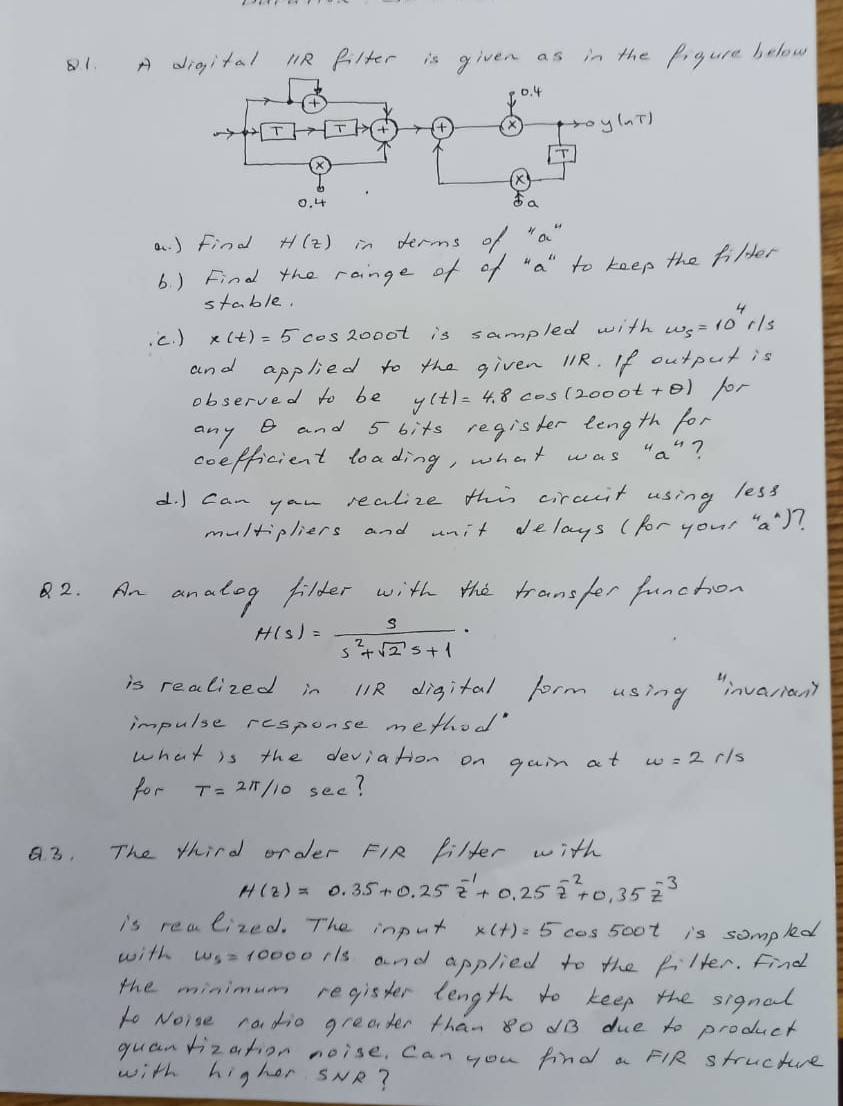 Solved A digital IIR filter is given as in the Pigure | Chegg.com