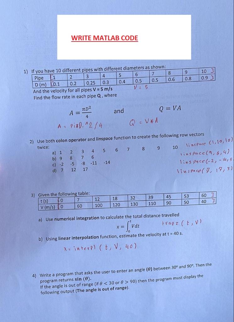 Solved WRITE MATLAB CODE 9 10 0.9) Pipe 0.8 1) If you have | Chegg.com