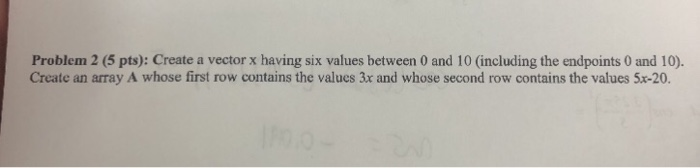Solved Problem 2 (5 pts): Create a vector x having six | Chegg.com