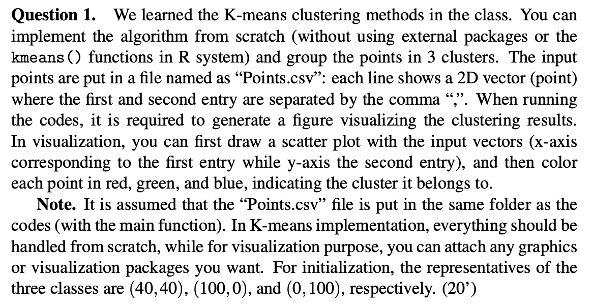 Solved Question 1. We learned the K-means clustering methods | Chegg.com