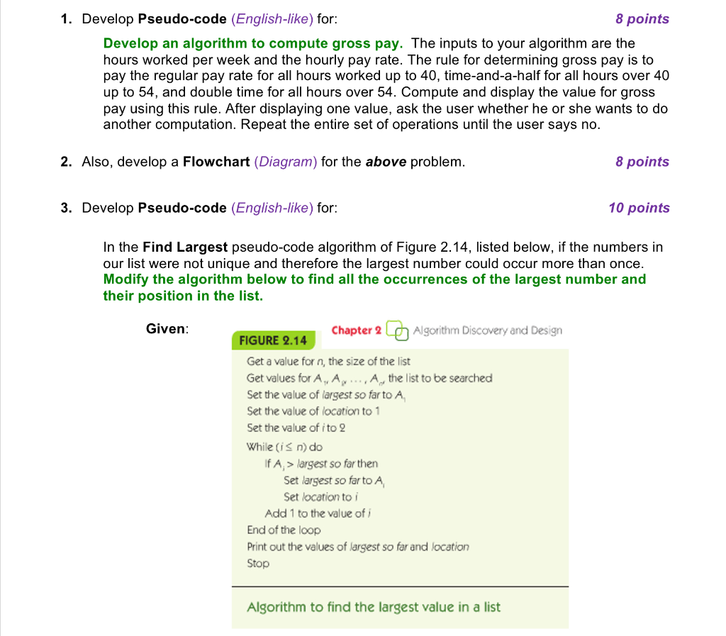 Solved 1. Develop Pseudo-code (English-like) for: 8 points | Chegg.com