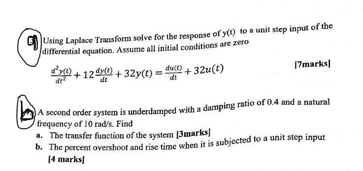 Solved Using Laplace Transform solve for the response of yo) | Chegg.com