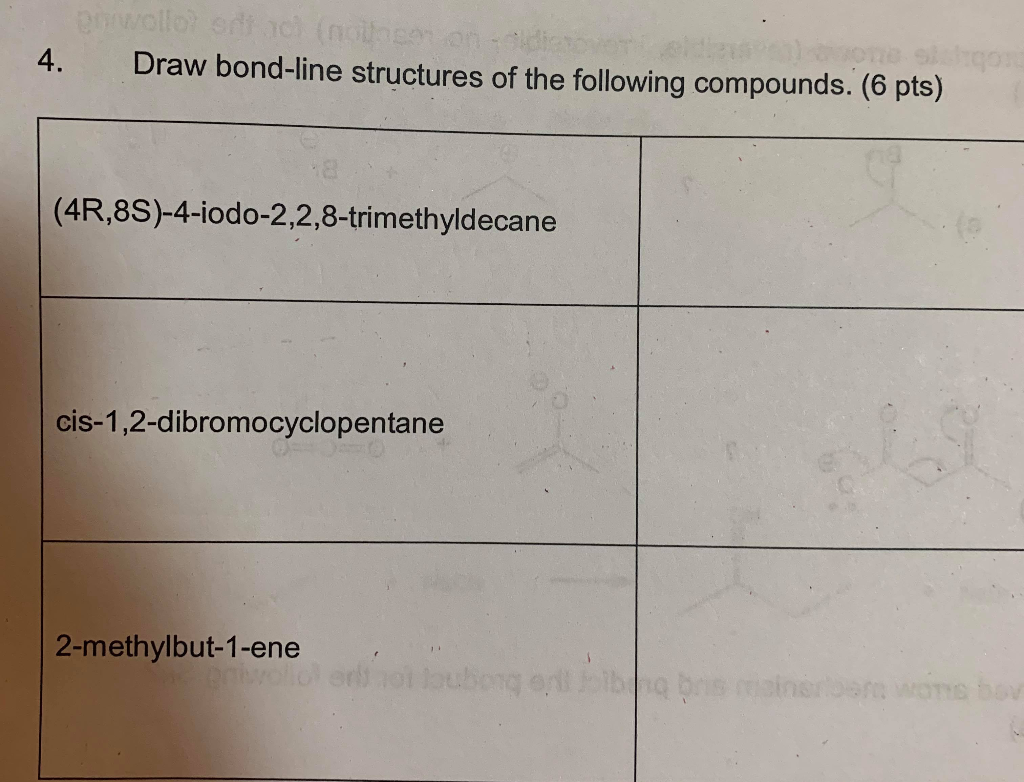 Solved 4. Draw bond-line structures of the following | Chegg.com
