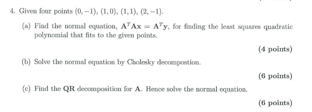 Solved 4. Given four points (0,−1),(1,0),(1,1),(2,−1). (a) | Chegg.com