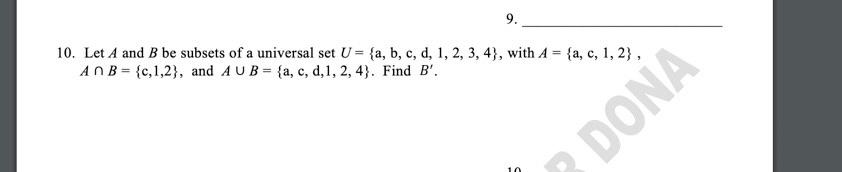 Solved 10. Let A and B be subsets of a universal set | Chegg.com