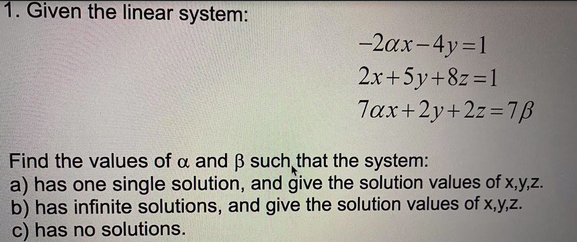 Solved 1. Given the linear system: | Chegg.com