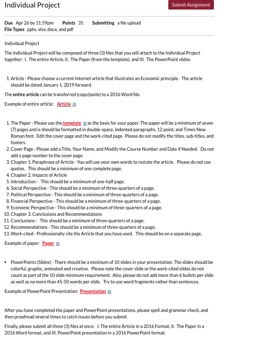 Individual Project Submit Assignment Submitting a | Chegg.com