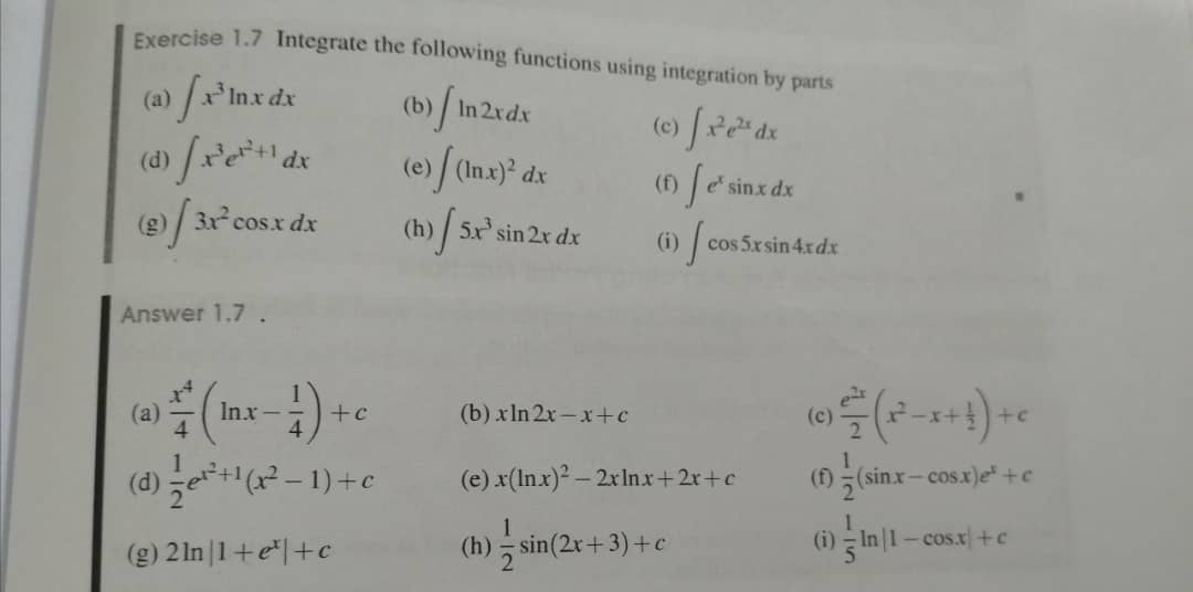 Solved Exercise 1.7 Integrate the following functions using | Chegg.com