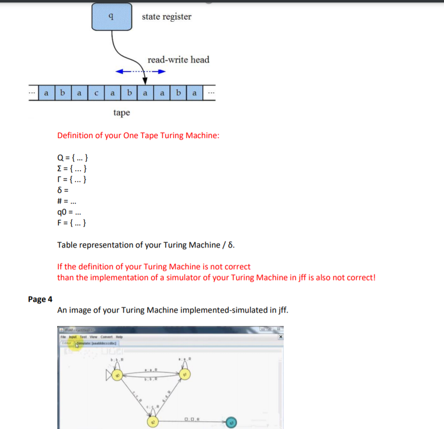 Solved (a) Design in JFLAP8_beta.jar a One Tape Turing | Chegg.com