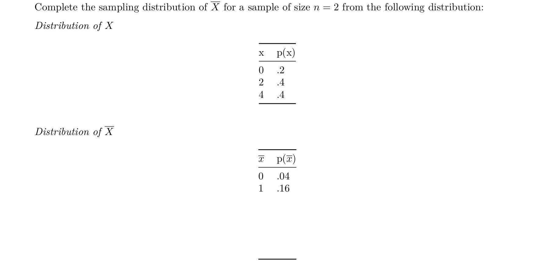 Solved Complete the sampling distribution of Xˉ for a sample | Chegg.com