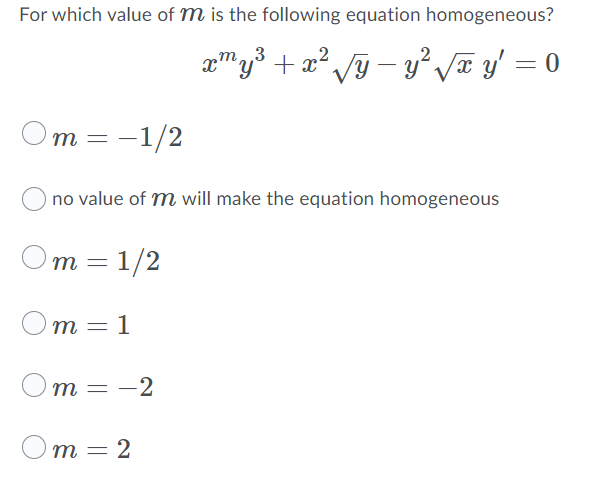 Solved For which value of m is the following equation | Chegg.com