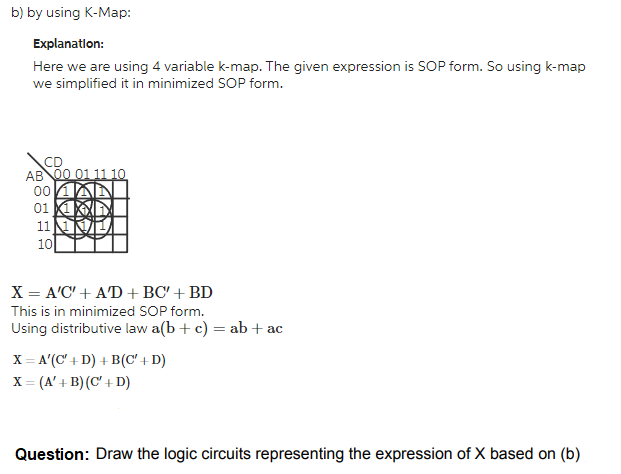 Solved b) by usıng K-Map: Explanation: Here we are using 4 | Chegg.com