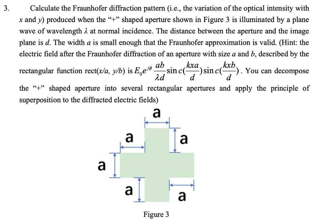 Solved 3. Calculate the Fraunhofer diffraction pattern | Chegg.com
