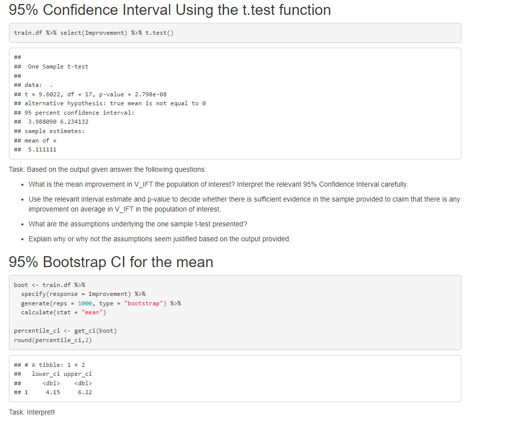 Solved 95\% Confidence Interval Using the t.test function | Chegg.com
