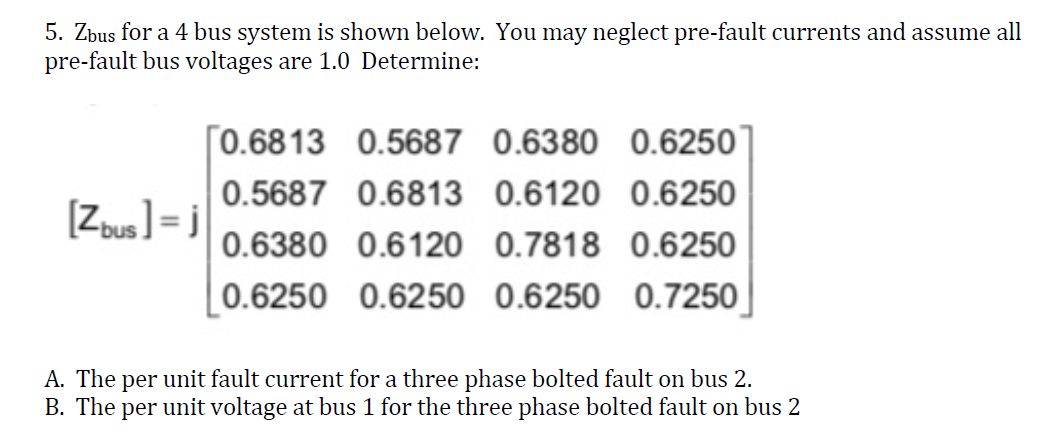 Solved 5. Zbus for a 4 bus system is shown below. You may | Chegg.com