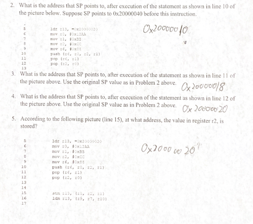 Solved 2. What is the address that SP points to, after | Chegg.com
