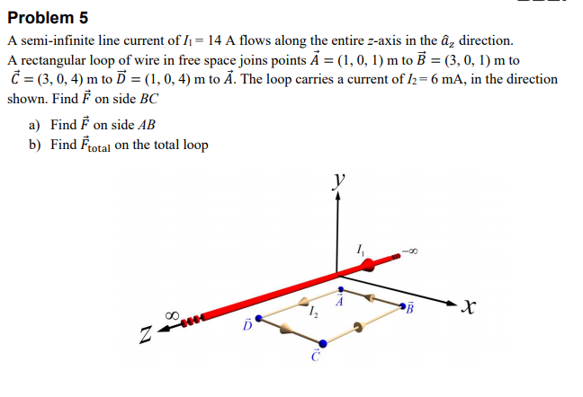 Solved Problem 5 A semi-infinite line current of h-14 A | Chegg.com