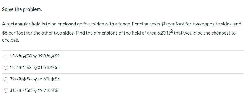 Solved Solve the problem. A rectangular field is to be | Chegg.com