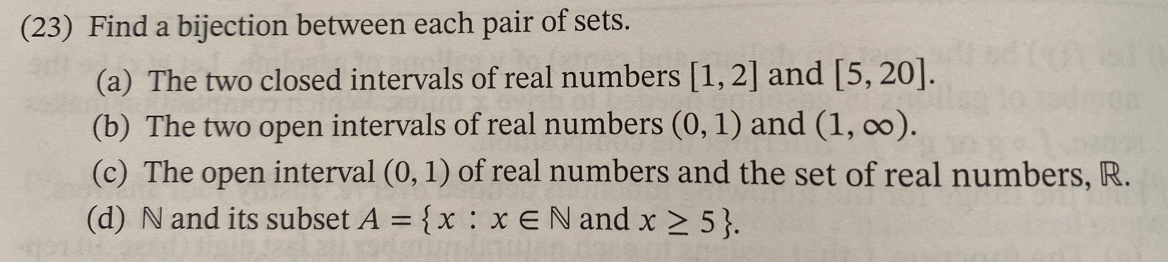 Solved (23) Find a bijection between each pair of sets. (a) | Chegg.com
